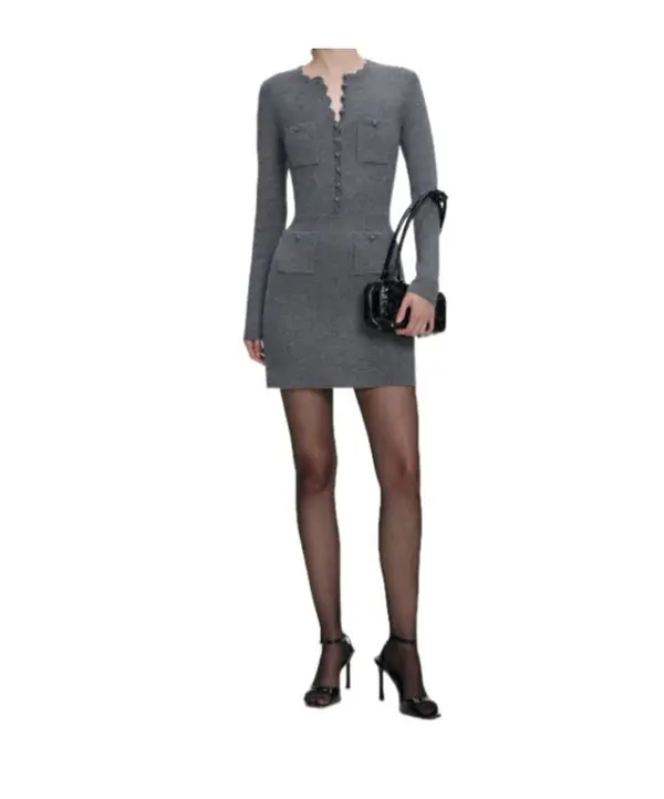 SELF-PORTRAIT Grey Knit Mini Dress - Gray