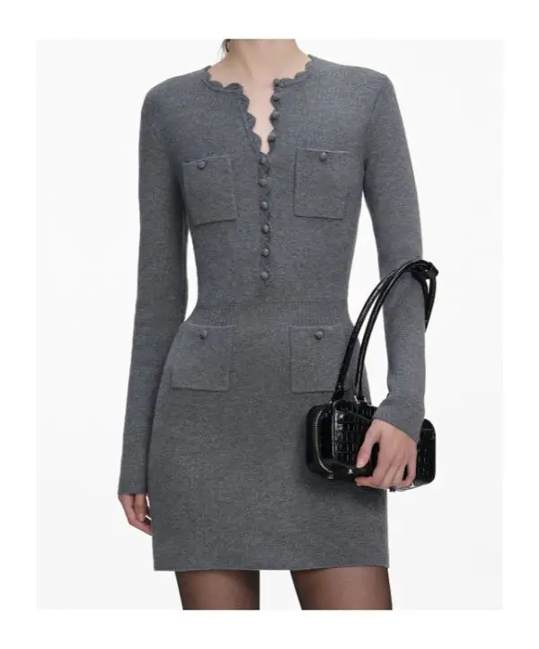 SELF-PORTRAIT Grey Knit Mini Dress