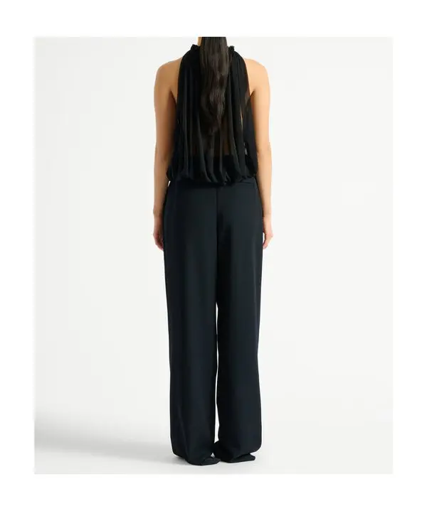 Balmain Sleeveless High Neck Muslin Top With Cutout Shoulders And Cinched Waist