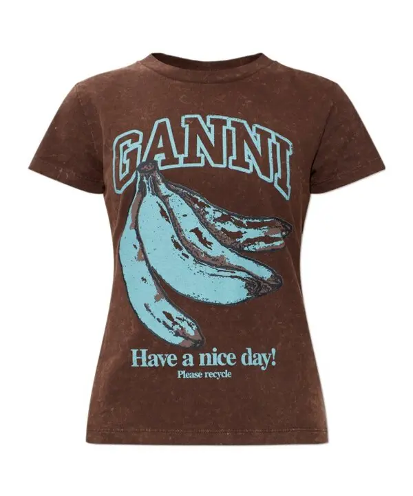 GANNI Future Banana Graphic T-shirt - Brown
