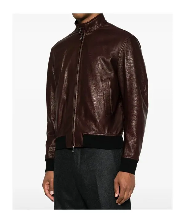 Tagliatore Long-sleeve Leather Bomber Jacket - Brown