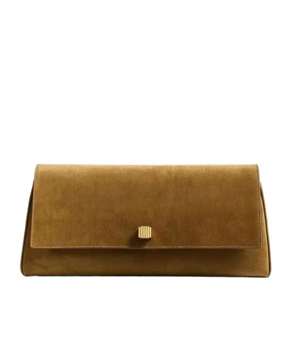 Khaite Suede Flap Clutch - Brown