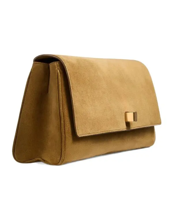 Khaite Suede Flap Clutch - Brown
