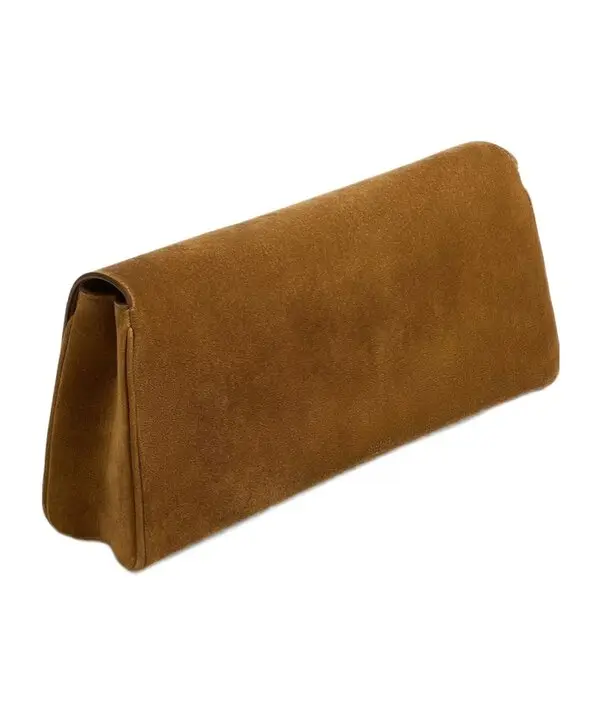 Khaite Suede Flap Clutch - Brown