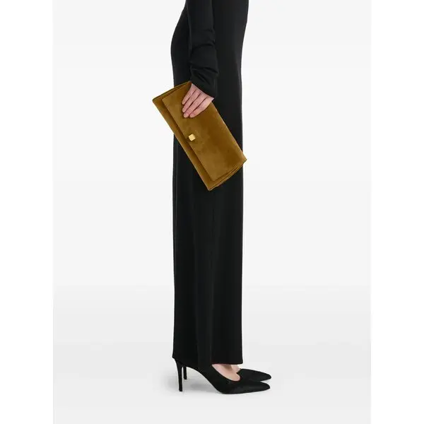 Khaite Suede Flap Clutch - Brown