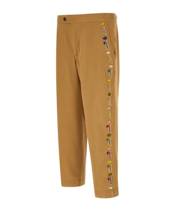 BODE Feather Runner Embroidered Casual Pants - Brown