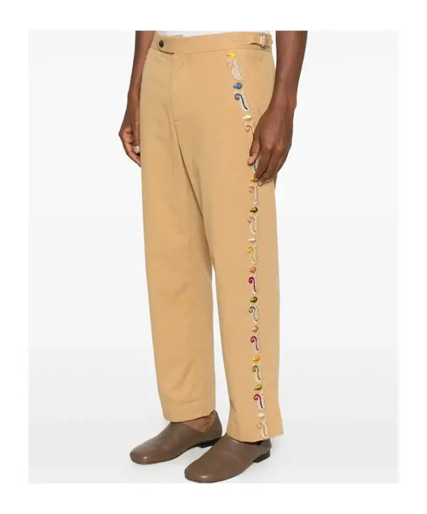 BODE Feather Runner Embroidered Casual Pants - Brown