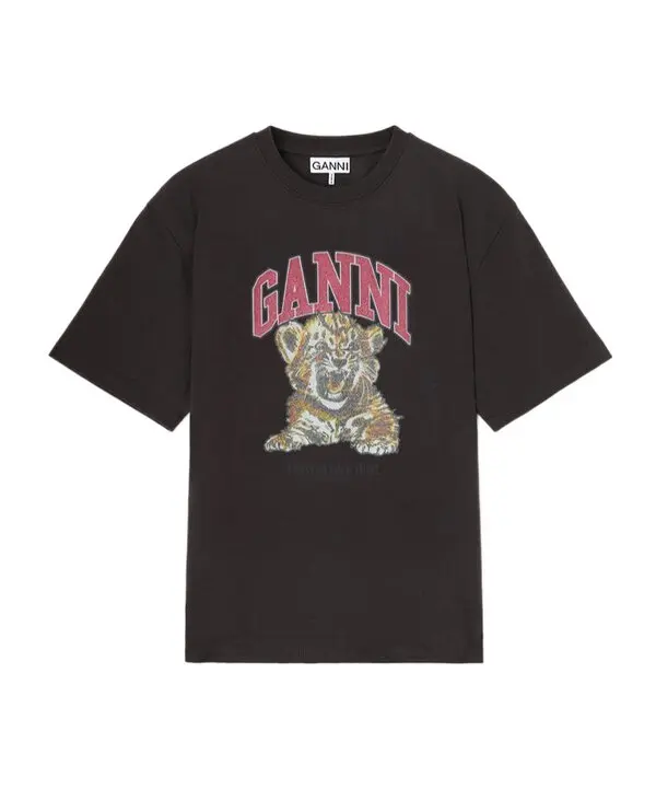 GANNI Tiger Caviar Graphic T-shirt - Phantom Black