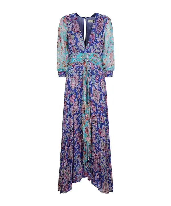 Rixo V-neck Long Sleeve Maxi Dress - Blue