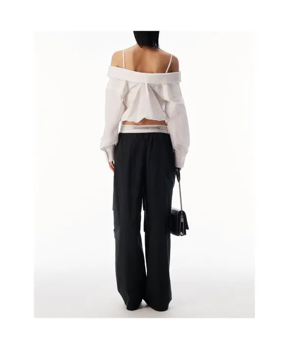 Alexander Wang Logo Waistband Mid-rise Relaxed Fit Pants - Black