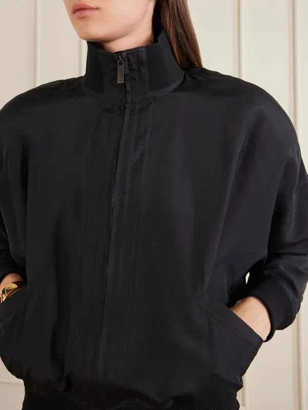 Gucci Zip-up Poplin Jacket With Stand Collar And Ribbed Trim - Black