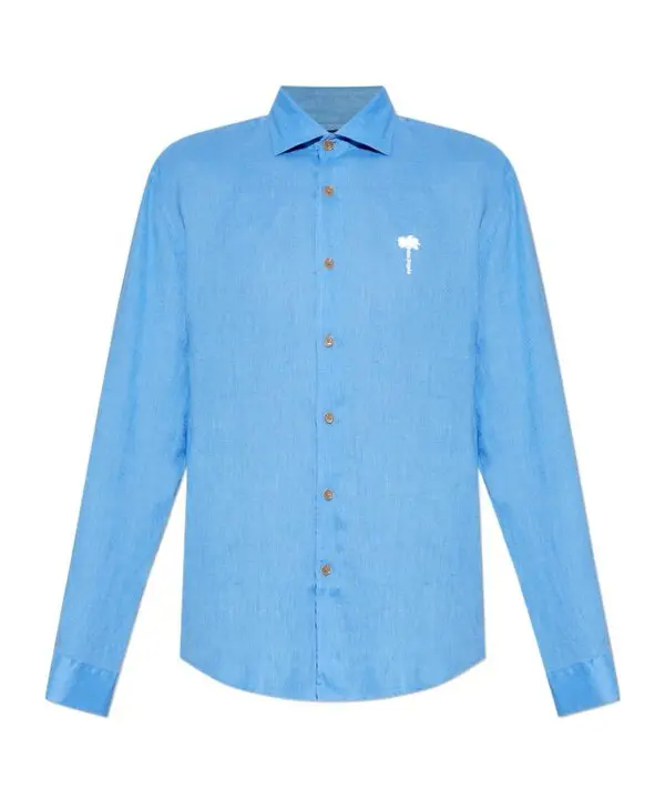Palm Angels Logo Embroidered Shirt - Blue