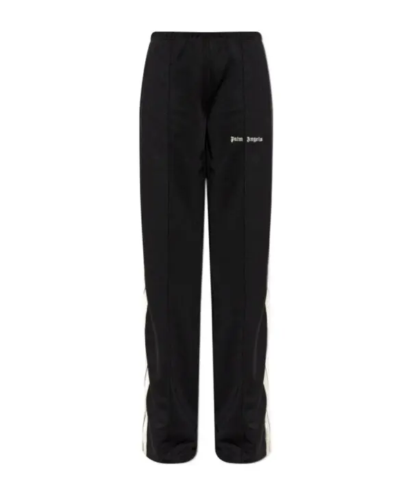 Palm Angels Wide Leg Sweatpants With Printed Logo - Black