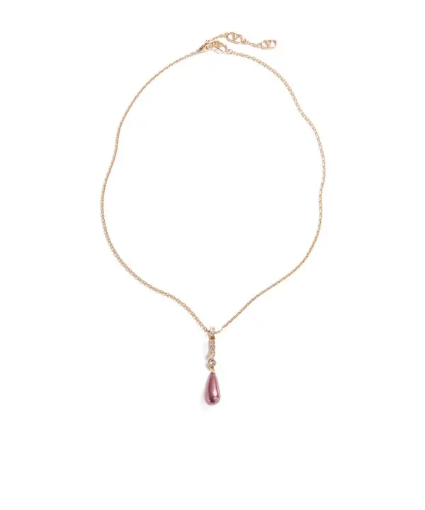 Valentino Garavani Vlogo Signature Necklace In Metal, Swarovski Crystals And Glass Drops - Yellow