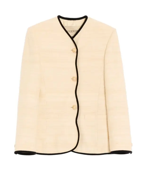Valentino Garavani Contrasting Velvet Trim Button-up Jacket - Latte/black Coffee