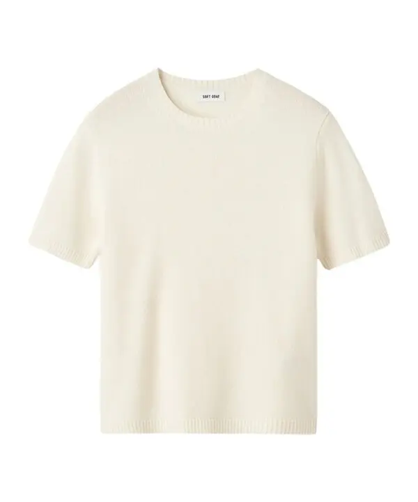 Soft Goat Crew-neck Short-sleeve Knit Top - Feather White
