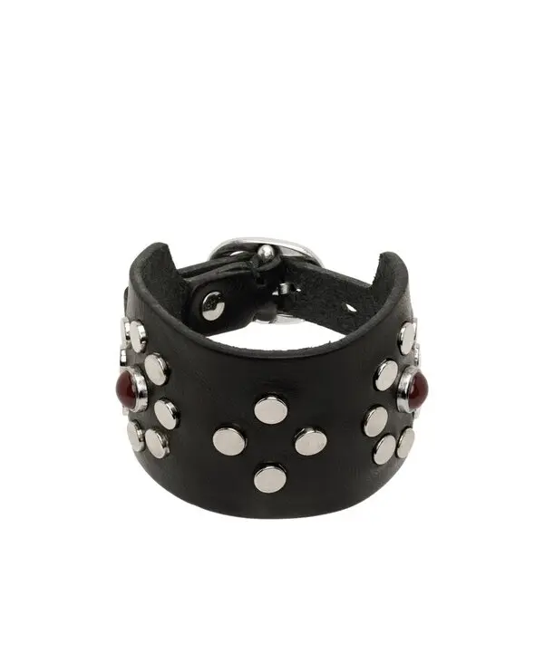 Our Legacy Blossom Bracelet With Red Rivets And Crystals - Black