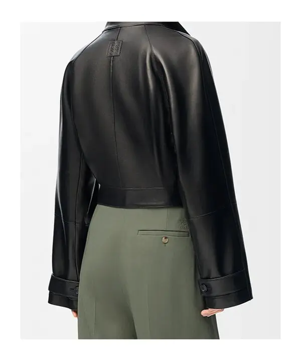Loewe Long-sleeved Leather Jacket With High Collar And Belted Hem