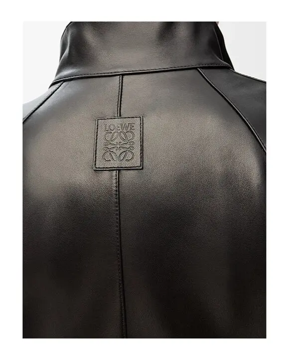 Loewe Long-sleeved Leather Jacket With High Collar And Belted Hem