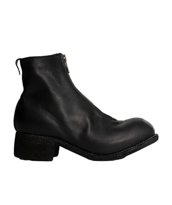 Guidi Leather Thick-heeled Boots With Rear Pull-up And Front Zipper - Black