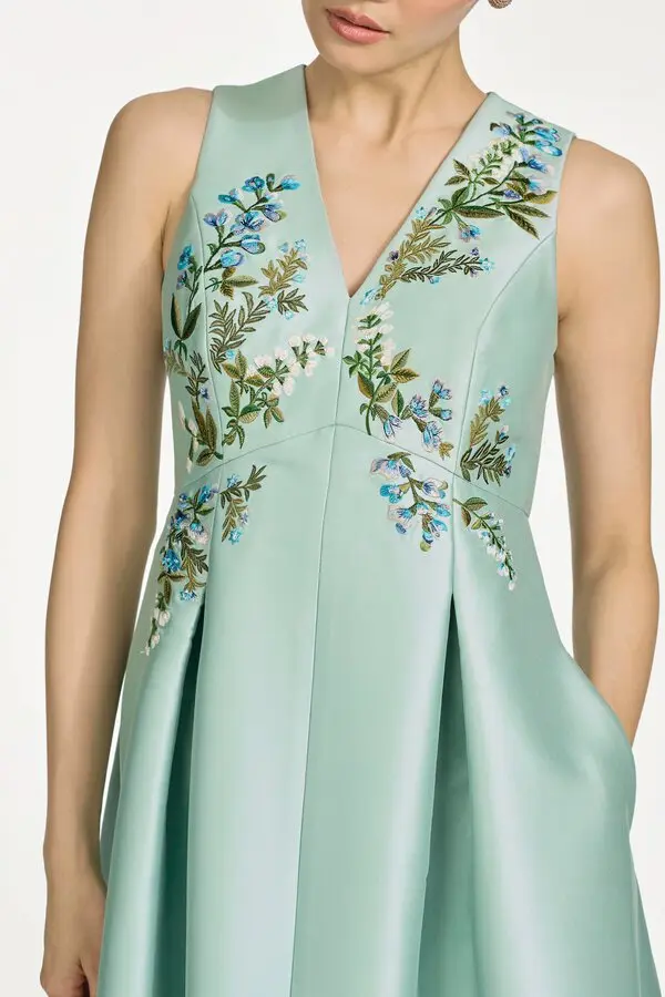 Sachin & Babi Embroidered A-line Gown - Celadon
