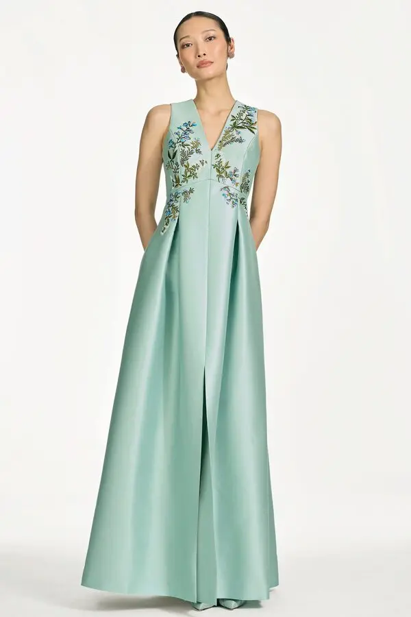 Sachin & Babi Embroidered A-line Gown - Celadon