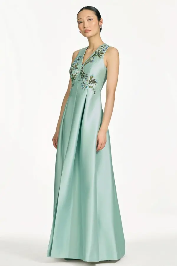 Sachin & Babi Embroidered A-line Gown - Celadon