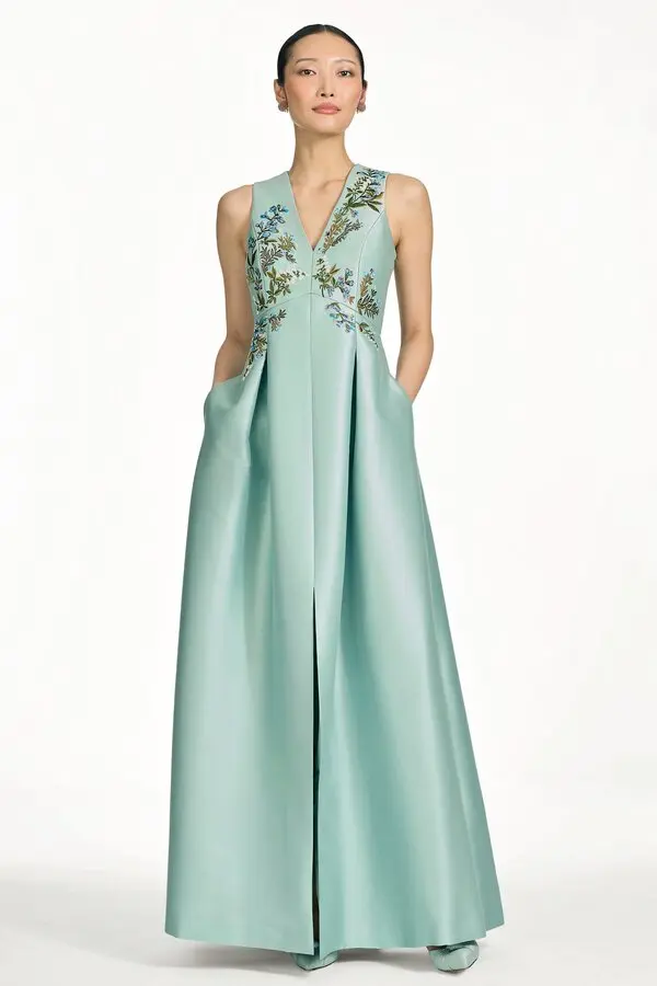 Sachin & Babi Embroidered Mikado Ball Gown - Celadon