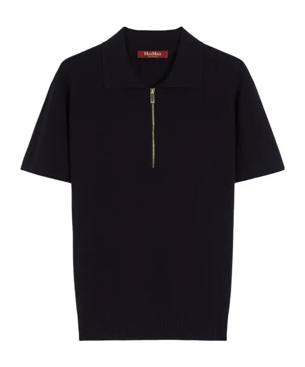 Max Mara Teti Short-sleeved Polo Shirt With Zip Detail - Navy