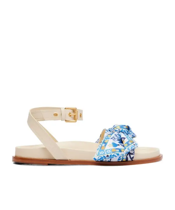 Farm Rio Printed Bow Detail Sandals - Nude
