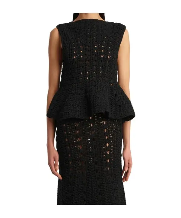 Khaite Yuka Crocheted Peplum Top