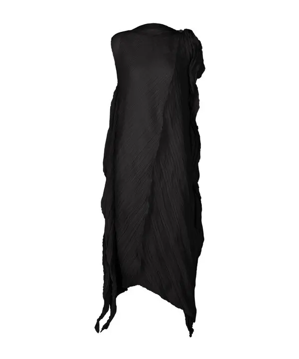 Issey Miyake Pleated Asymmetrical Twisted Dress - Black