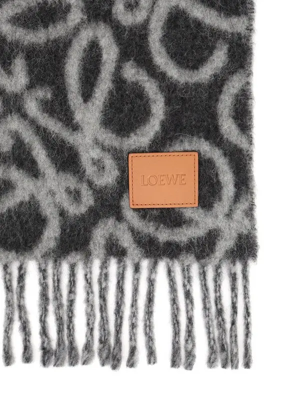 Loewe Anagram Intarsia Fringed Scarf - Gray