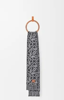 Loewe Anagram Intarsia Fringed Scarf - Gray