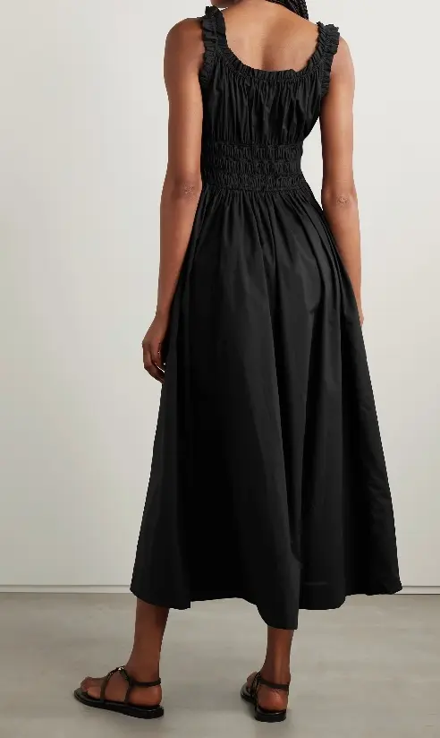 DÔEN Emmaretta Shirred Organic Cotton-voile Midi Dress - Black
