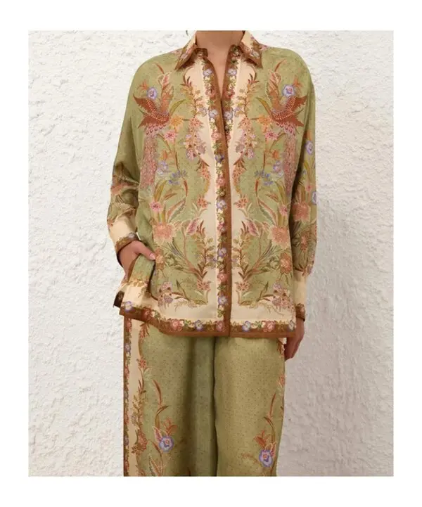 Zimmermann Jeweled Button Printed Shirt - Nude