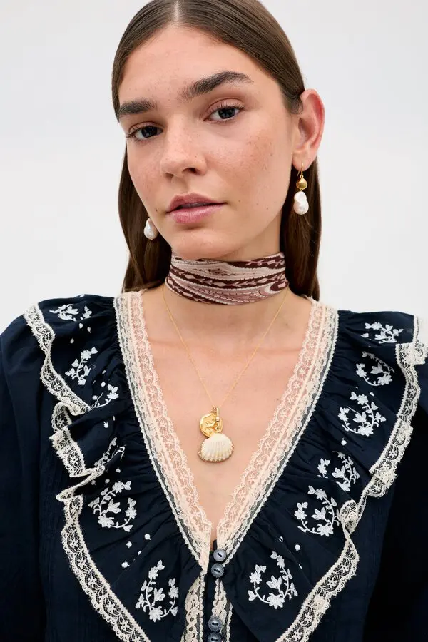 Rixo Solene Embroidered Cotton Blouse