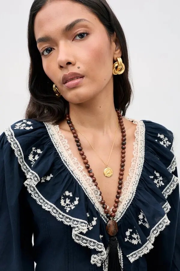 Rixo Solene Embroidered Cotton Blouse