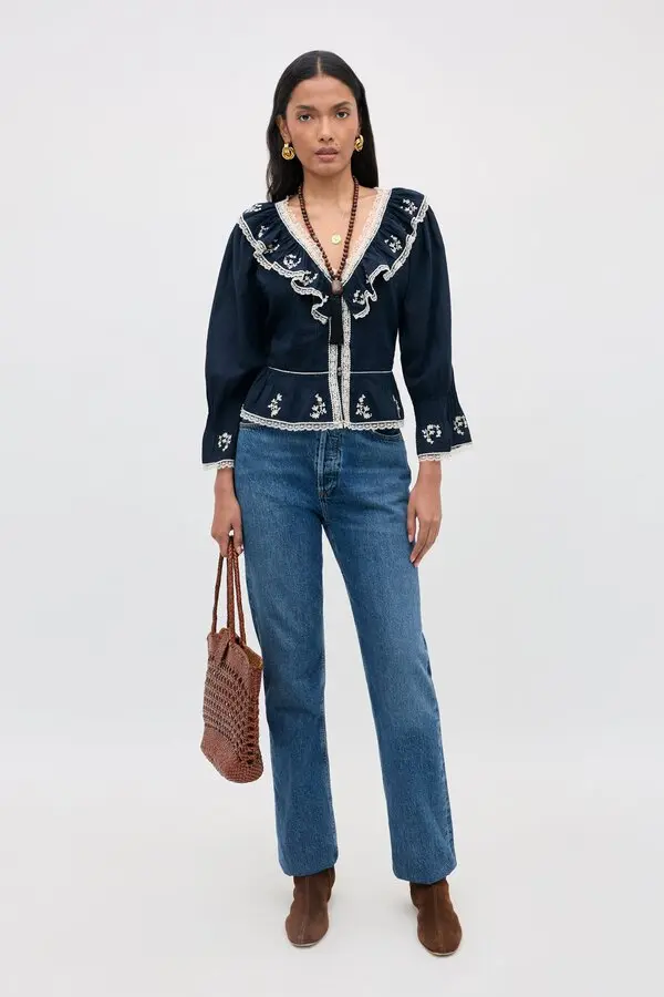 Rixo Solene Embroidered Cotton Blouse