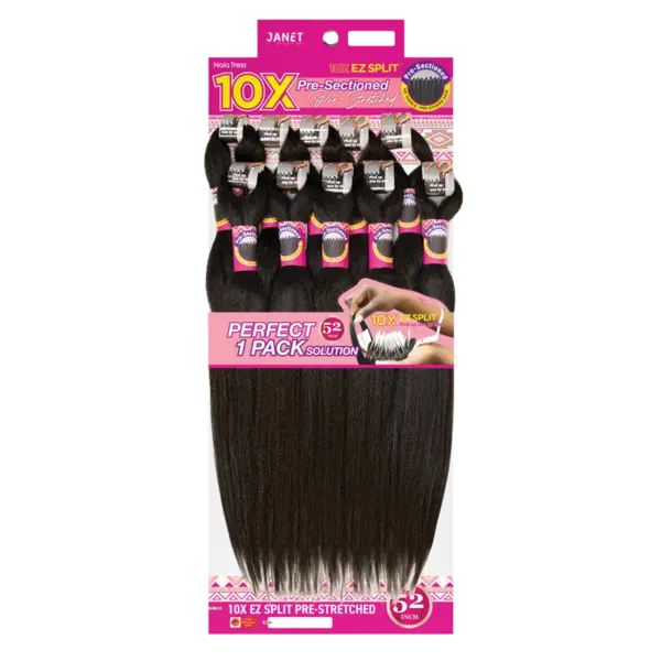 JANET COLLECTION 10x Ez Split Pre-stretched 52" Braiding Hair - 1b
