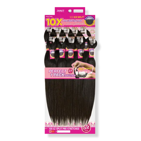 JANET COLLECTION 10x Ez Split Pre-stretched 52" Braiding Hair - 1b