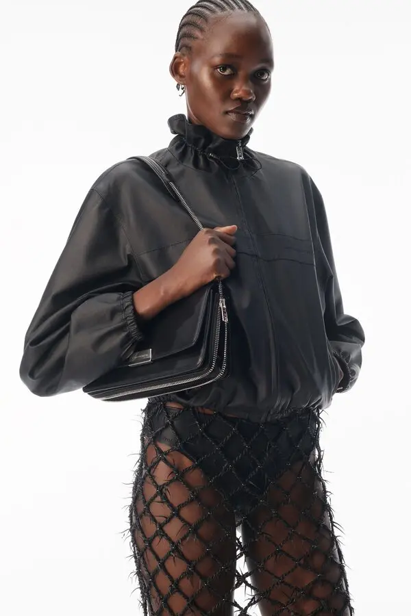 Alexander Wang Cropped Leather Jacket With Gathered Collar