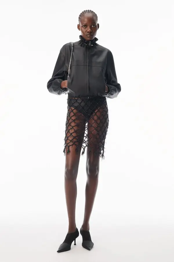 Alexander Wang Cropped Leather Jacket With Gathered Collar