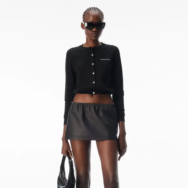 Alexander Wang Crystal Logo Crewneck Cardigan - Black