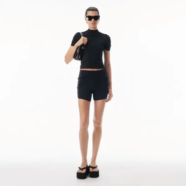 Alexander Wang Ruched Logo Mini Shorts - Black