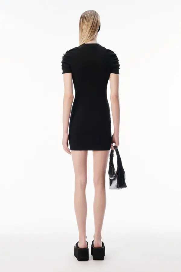 Alexander Wang Ruched Logo Short Sleeve Mini Dress