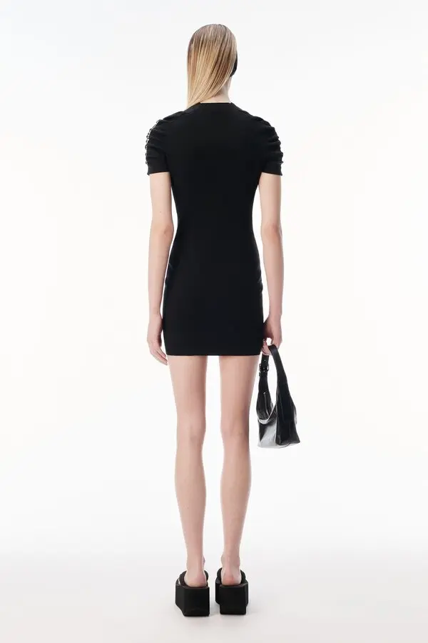 Alexander Wang Ruched Logo Short Sleeve Mini Dress