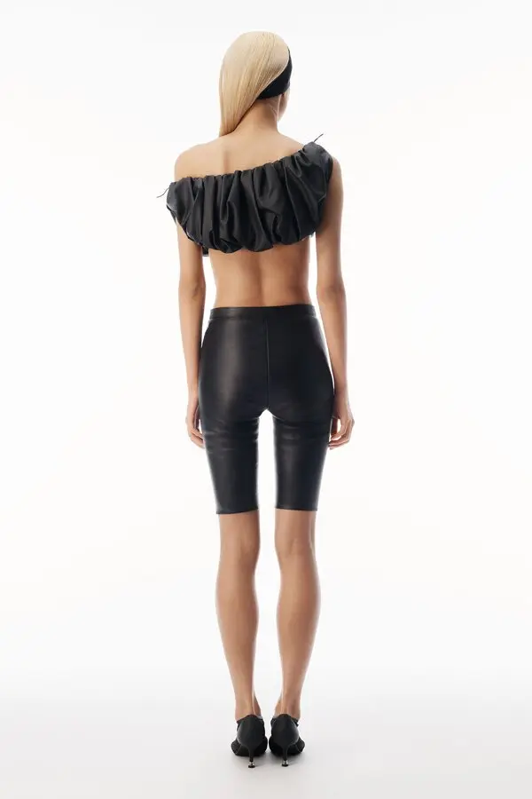 Alexander Wang Cropped Off-shoulder Gathered Leather Top