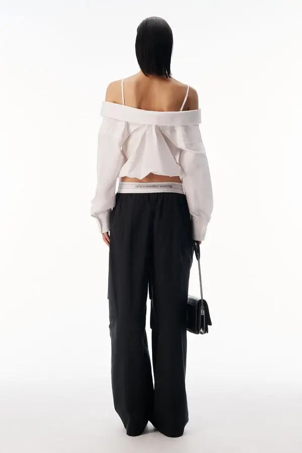 Alexander Wang Mid-rise Pleated Wide-leg Pants With Logo Elastic Waist