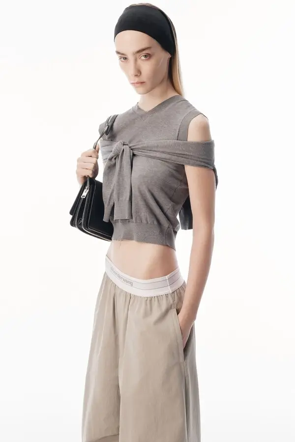 Alexander Wang Mid-rise Pleated Wide-leg Pants With Logo Elastic Waist
